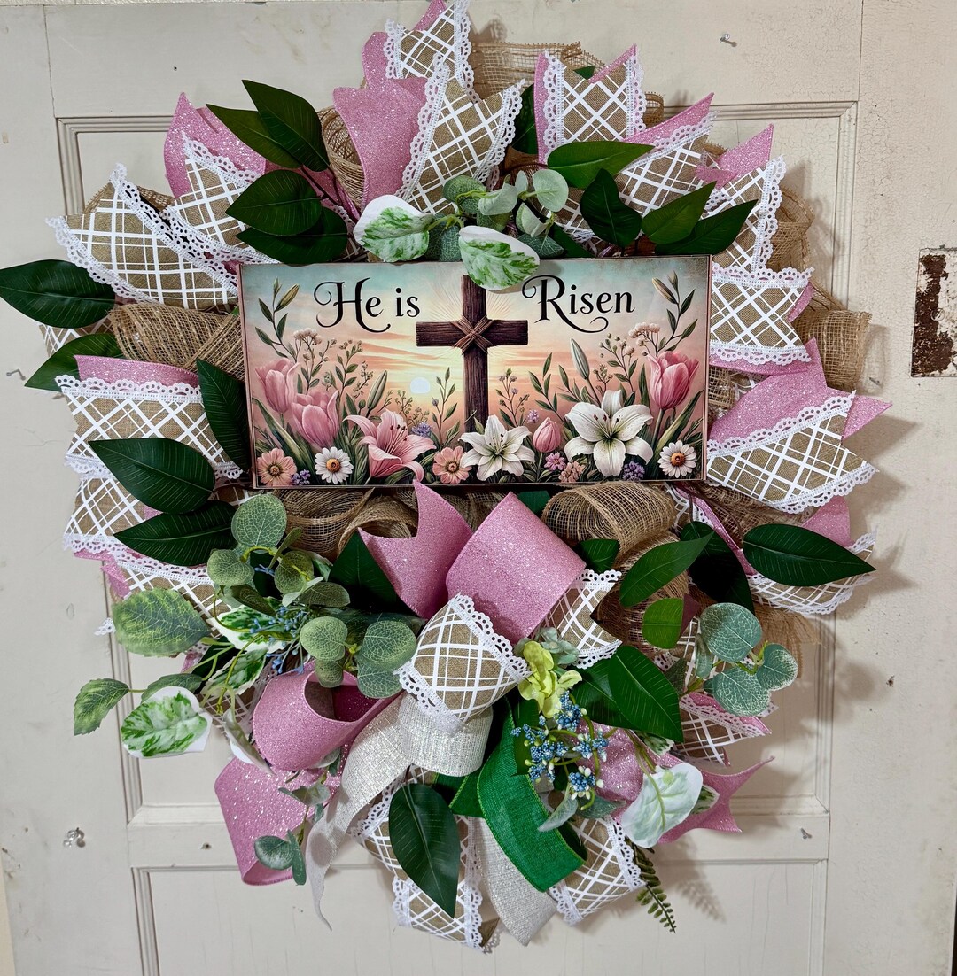He is Risen Easter Wreath, Religious Spring Wreath, Christian Front ...