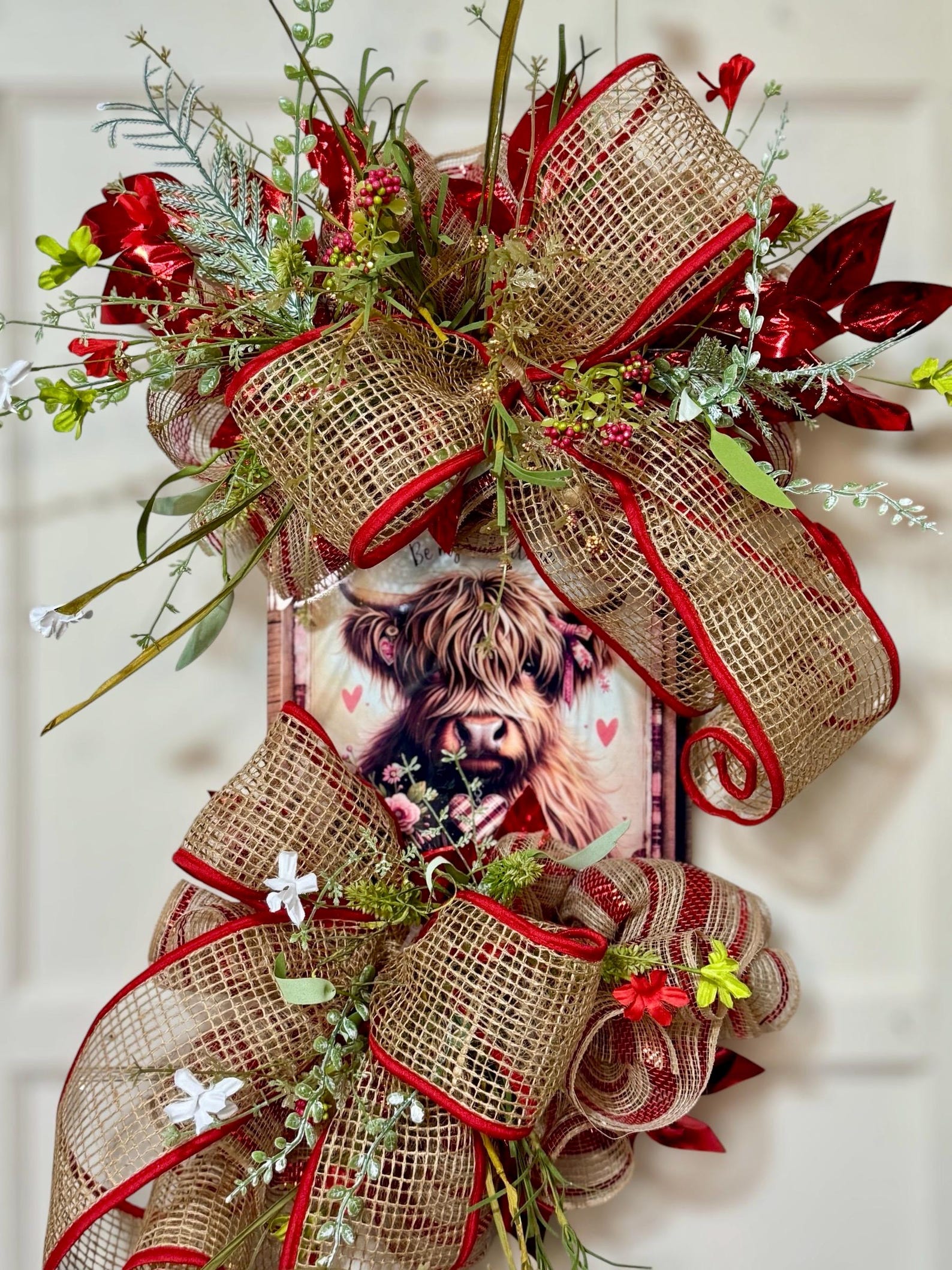 Valentine’s Day Cow Swag Wreath, Rustic Front Door Décor, Burlap and ...
