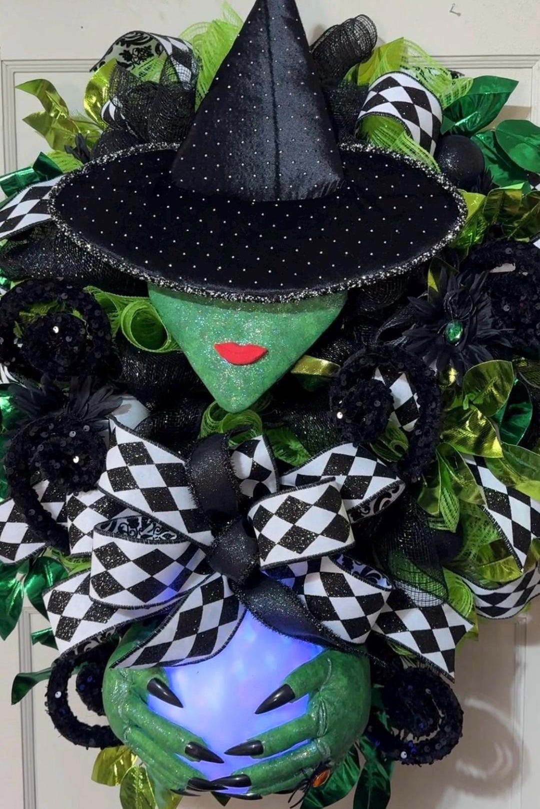Handmade Witch Hat Halloween Wreath, Black and Green Witch Decor ...
