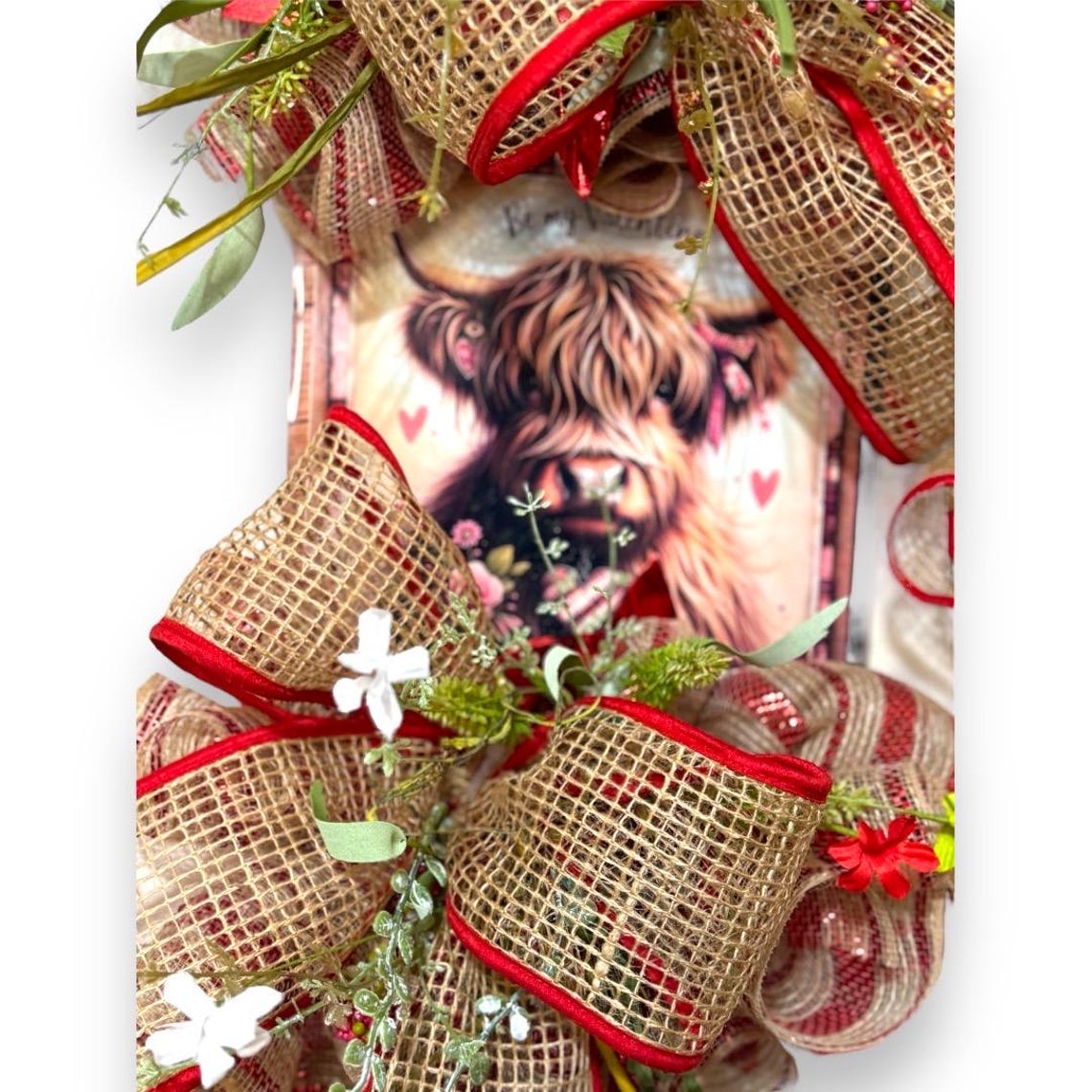Valentine’s Day Cow Swag Wreath, Rustic Front Door Décor, Burlap and ...