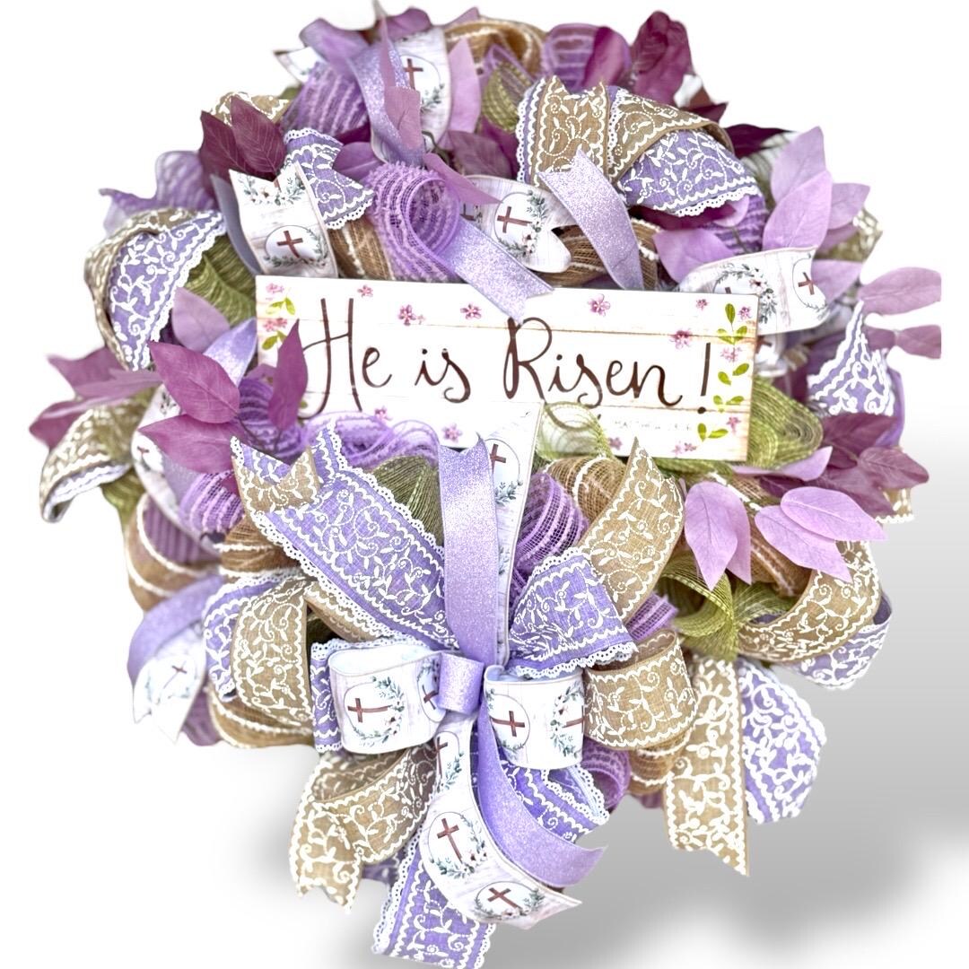 He is Risen Easter Wreath – Religious Spring Door Decor – Purple ...