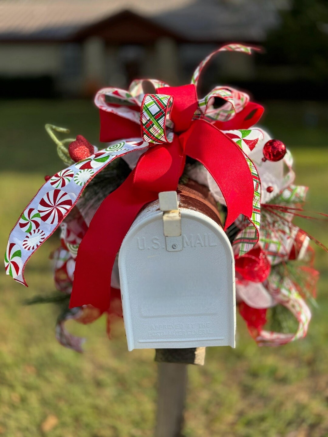 Christmas Mailbox Topper , Candy Cane Mailbox Swag, Holiday Lantern ...