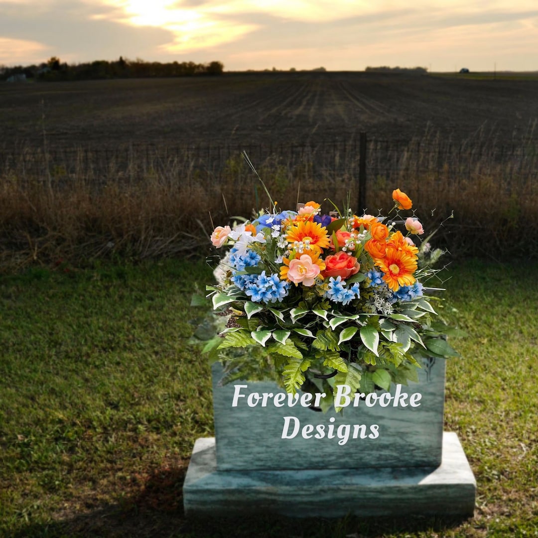 Spring Cemetery Saddle , Summer Grave Flowers , Headstone Flowers ...