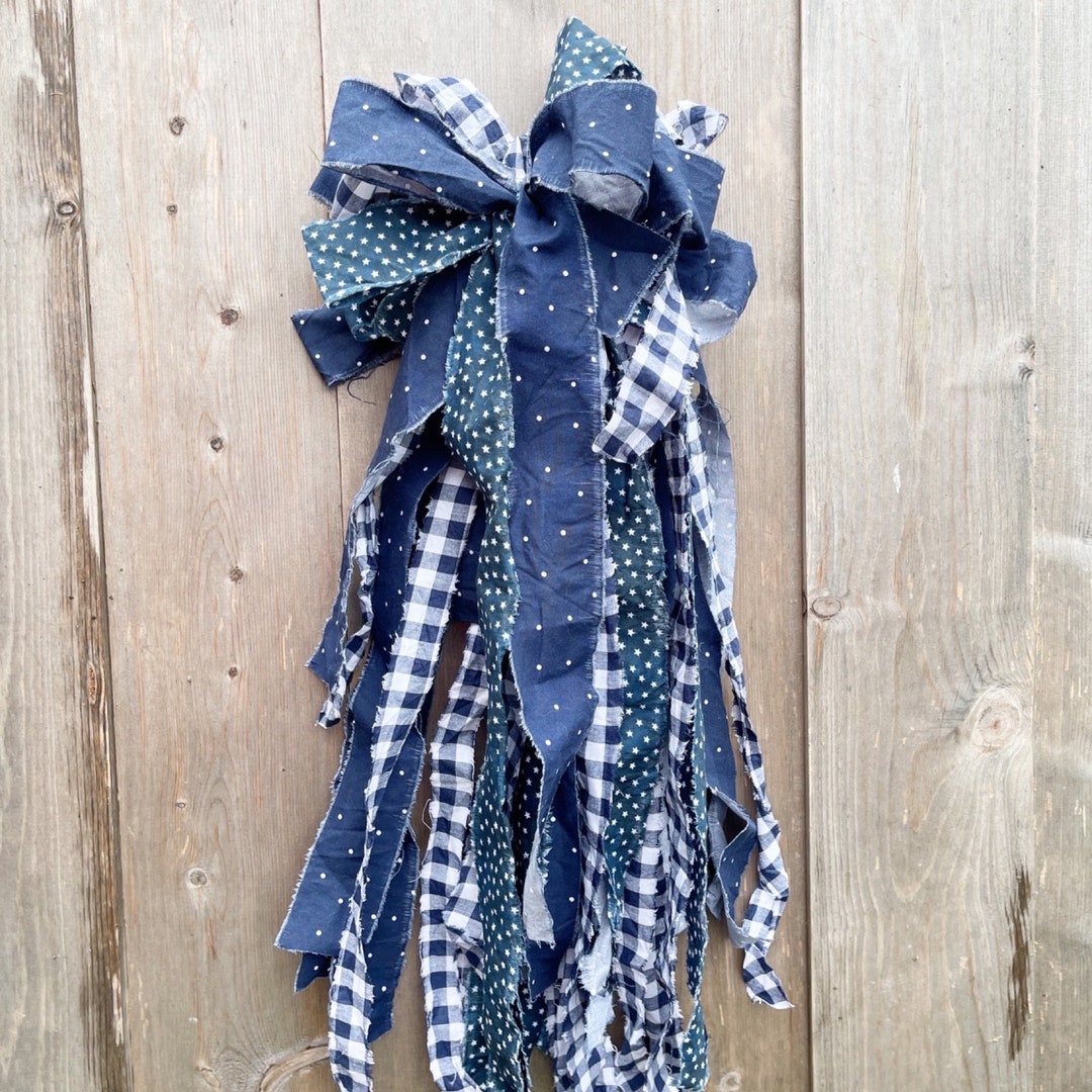 Primitive Rag Bow for Home Decor, Rustic Rag Bow for Wreath Decor ...
