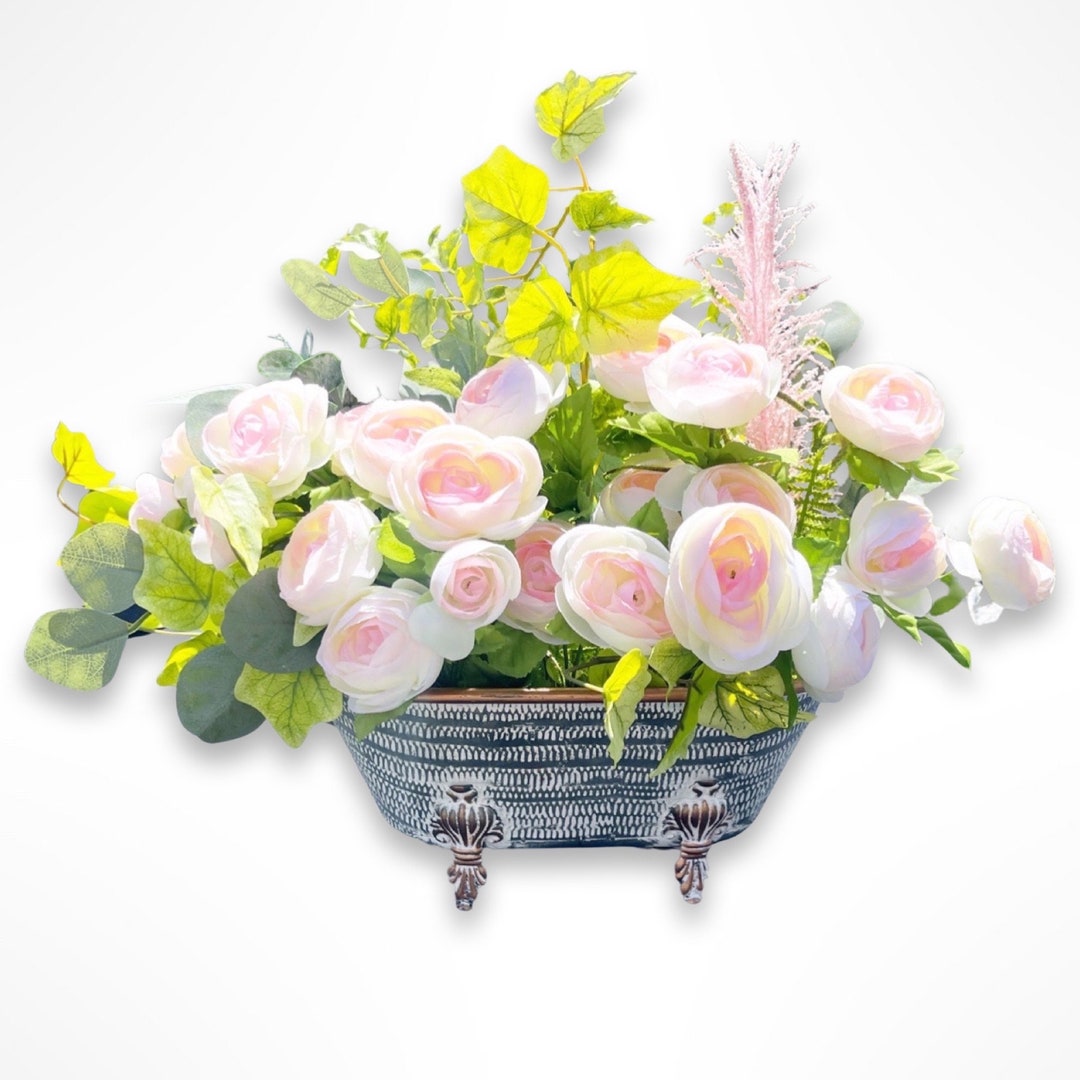 Farmhouse Claw Tub Floral Centerpiece, Bathroom Floral Arrangement ...