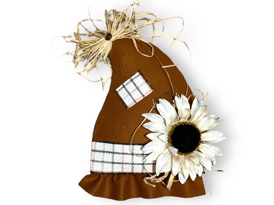 Scarecrow Hat Wreath Attachment, Cute Raffia Hat Decor, Handmade Fall ...