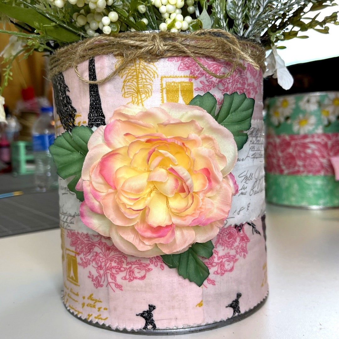 French Country Flower Pot, Shabby Planter Pot, Eiffel Tower Decoupage ...