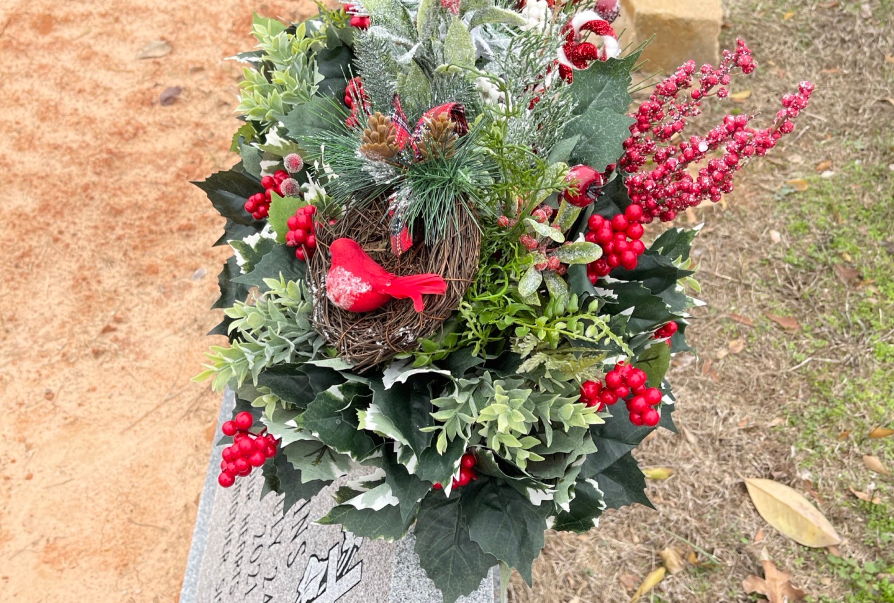 Cemetery Saddle Arrangements , Grave Winter Flowers, Headstone Decor ...