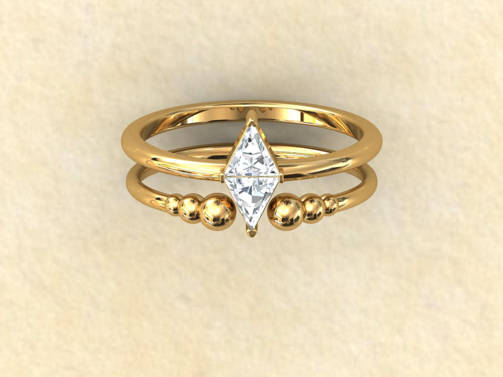 Trillion Cut Moissanite Wedding Bridal Ring Set, Solitaire Ring Set ...