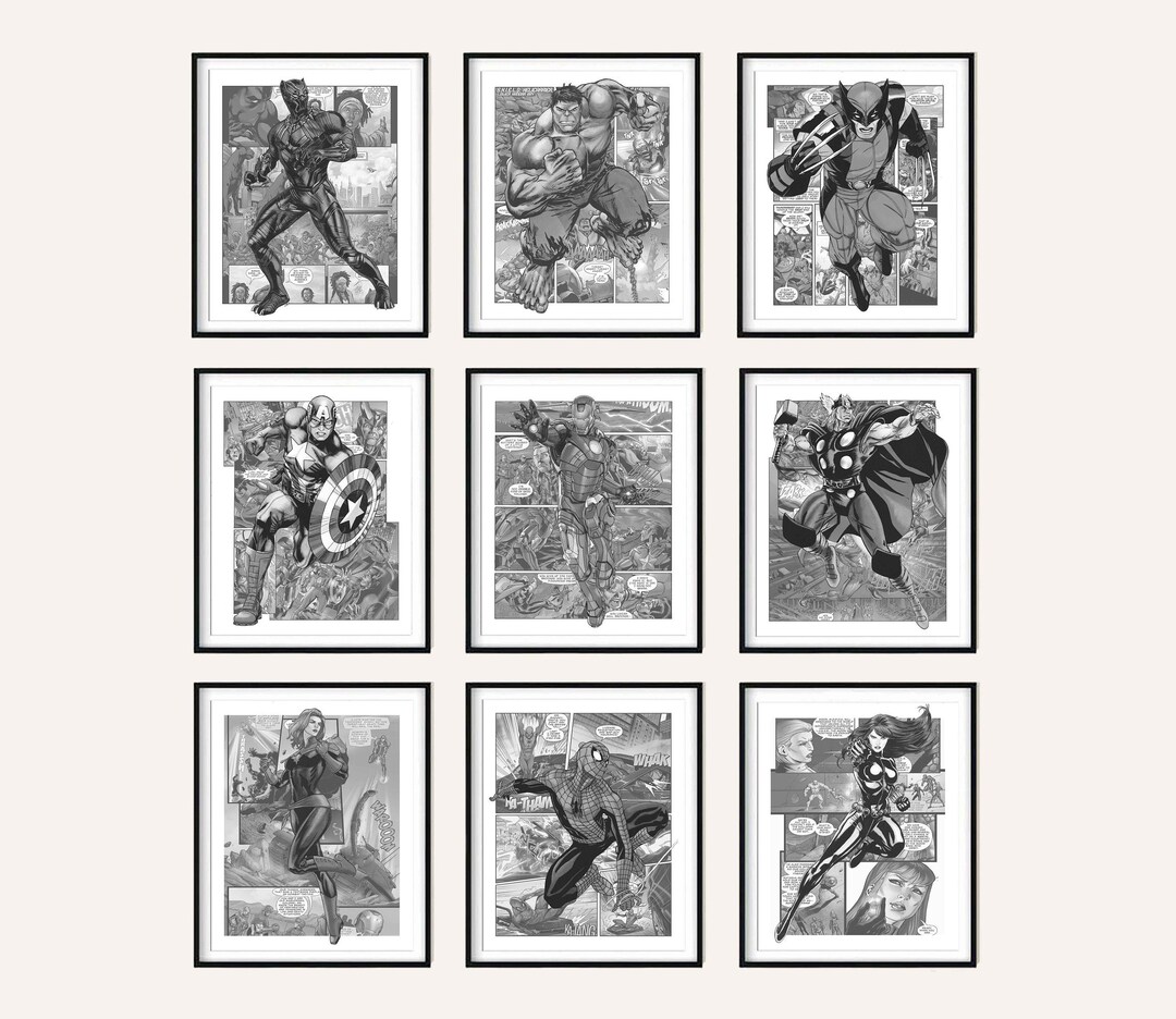 Set 9 Superhero Download Print, Digital Superhero Poster, Printable ...