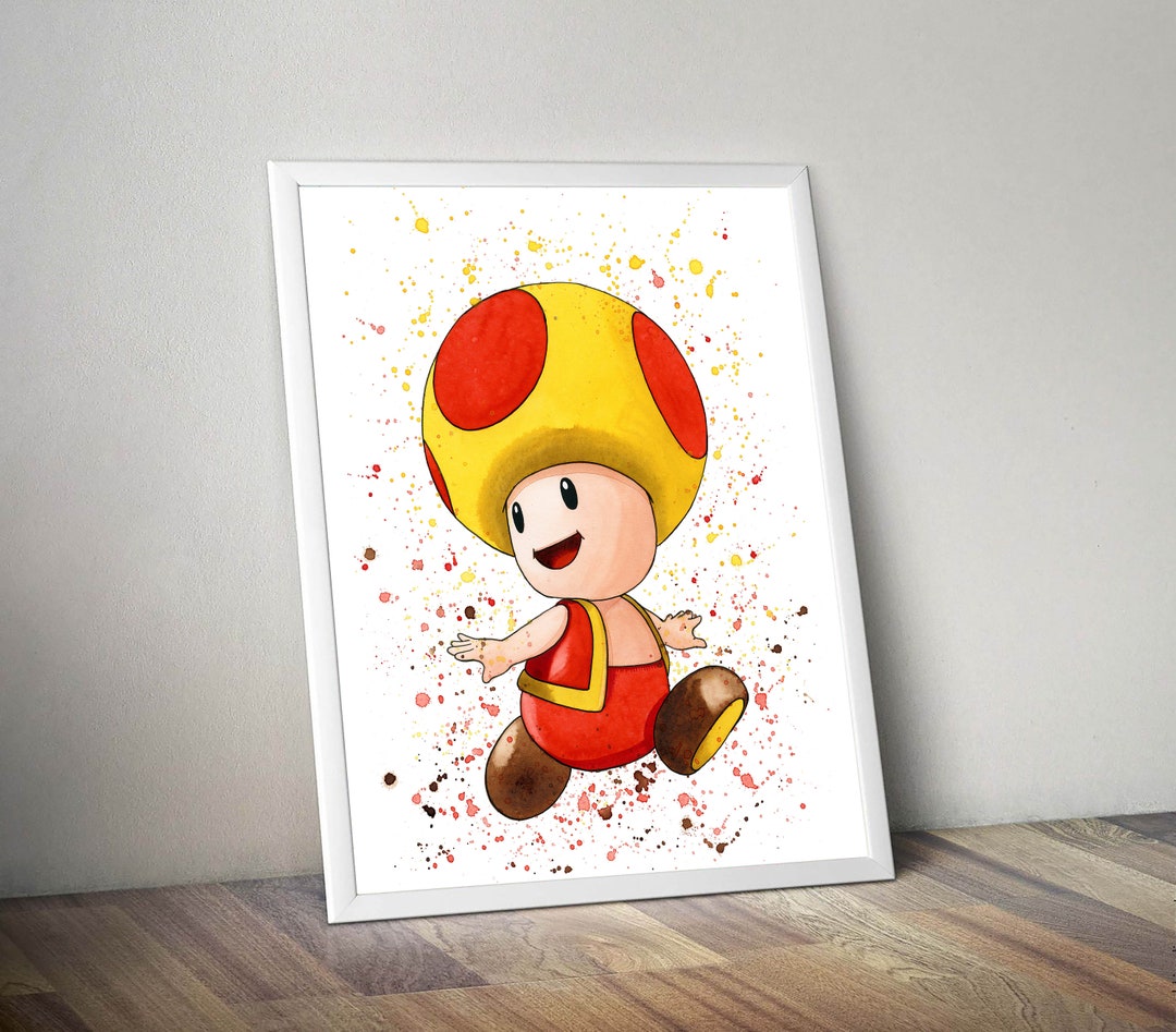 Super Mario Download Print, Toad Print Watercolor Art Poster for Kids ...