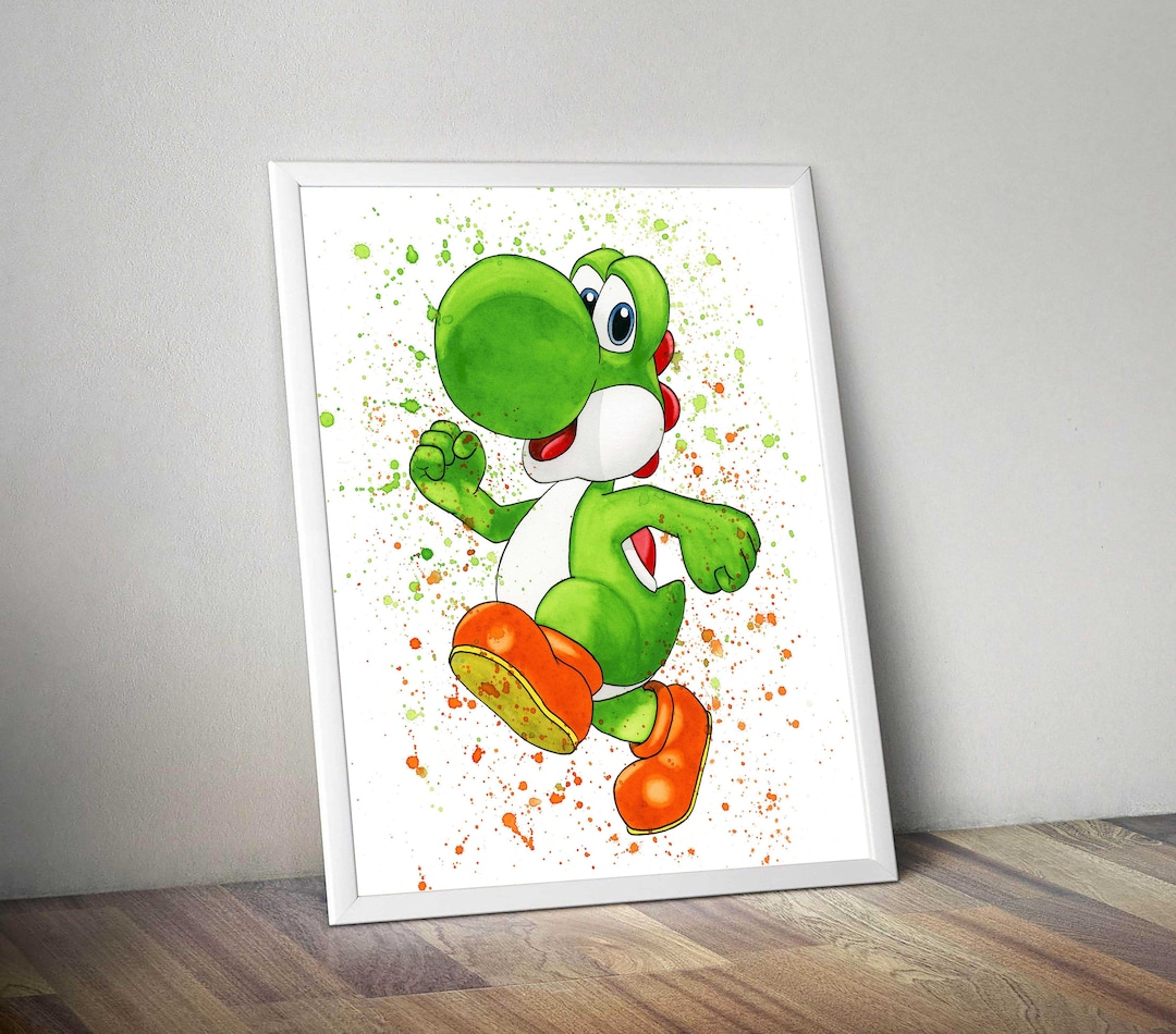Super Mario Download Print, Yoshi Print Watercolor Art Poster for Kids ...