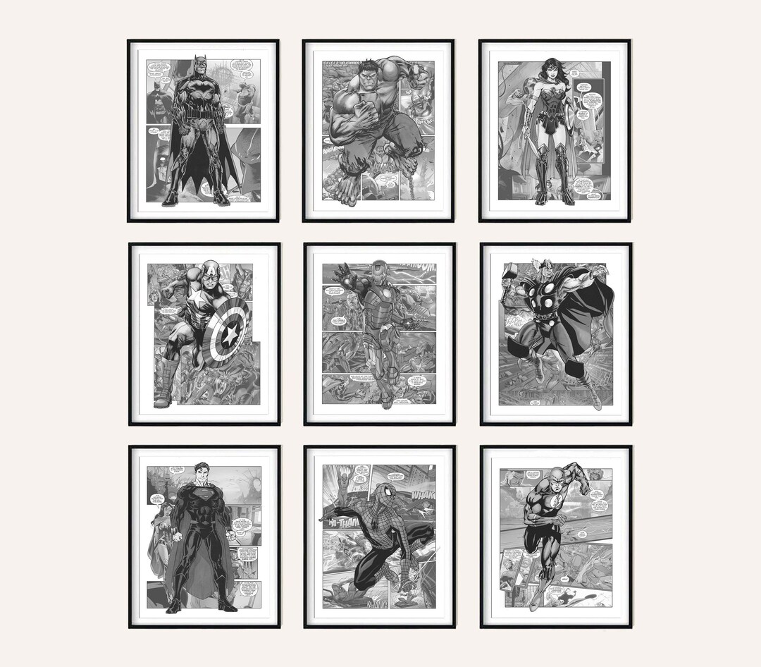 Set 9 Superhero Download Print, Digital Superhero Poster, Printable ...