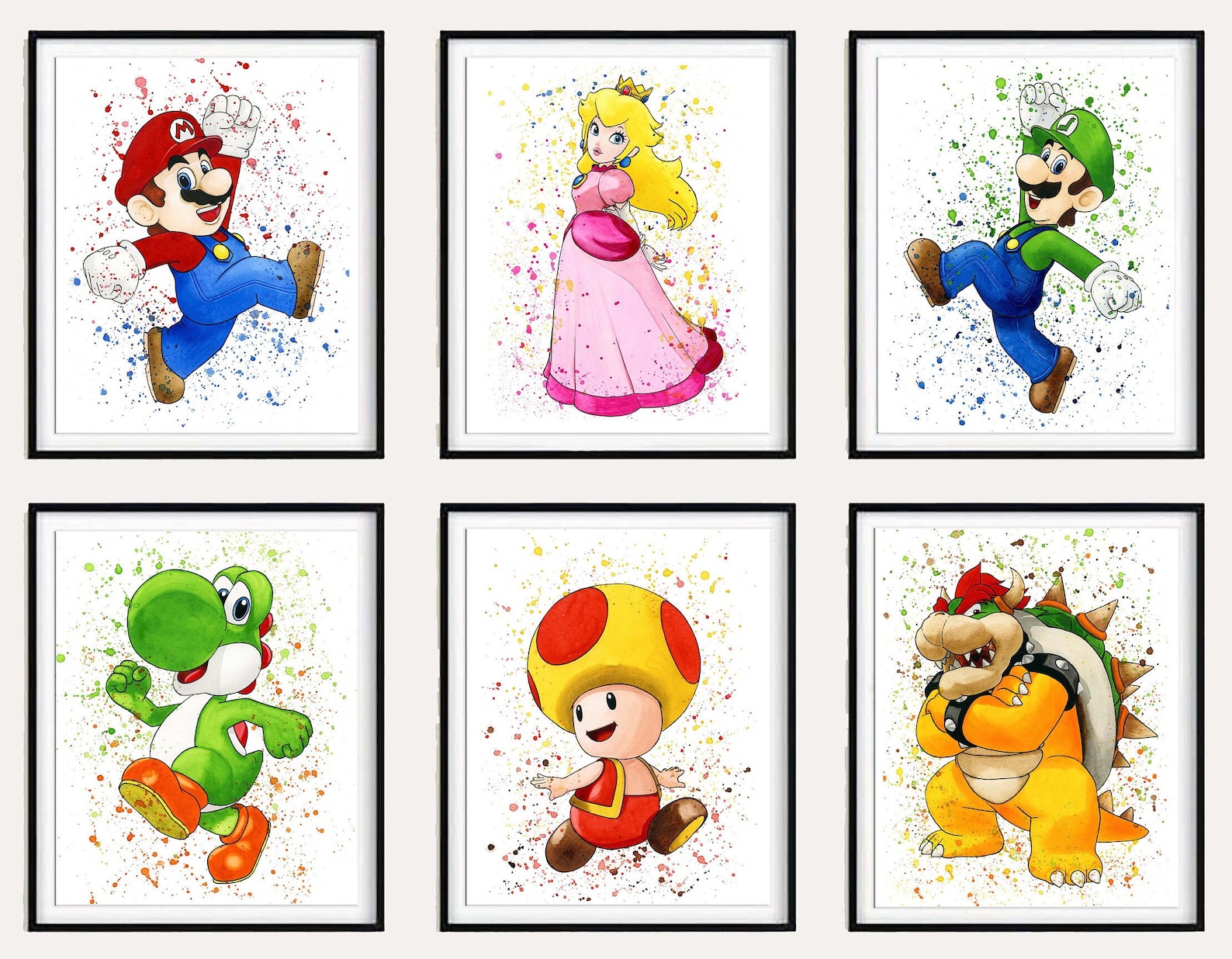 Set 6 Super Mario Download Print Mario Watercolor Art Poster | Etsy