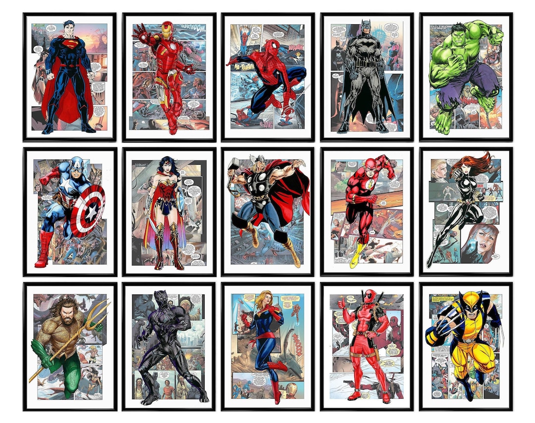 Set 15 Superhero Download Print, Digital Superhero Poster, Printable ...