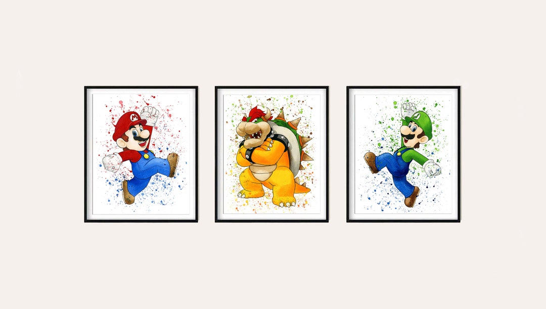 Set 3 Super Mario Download Print, Mario Print Watercolor Art Poster for ...