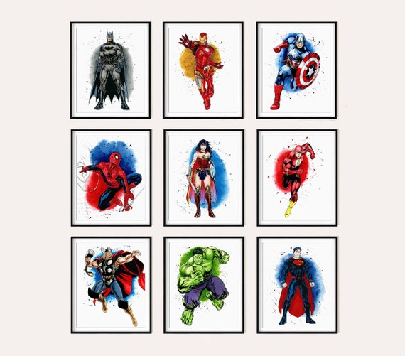 Set 9 Superhero Download Watercolor Print Digital Superhero - Etsy