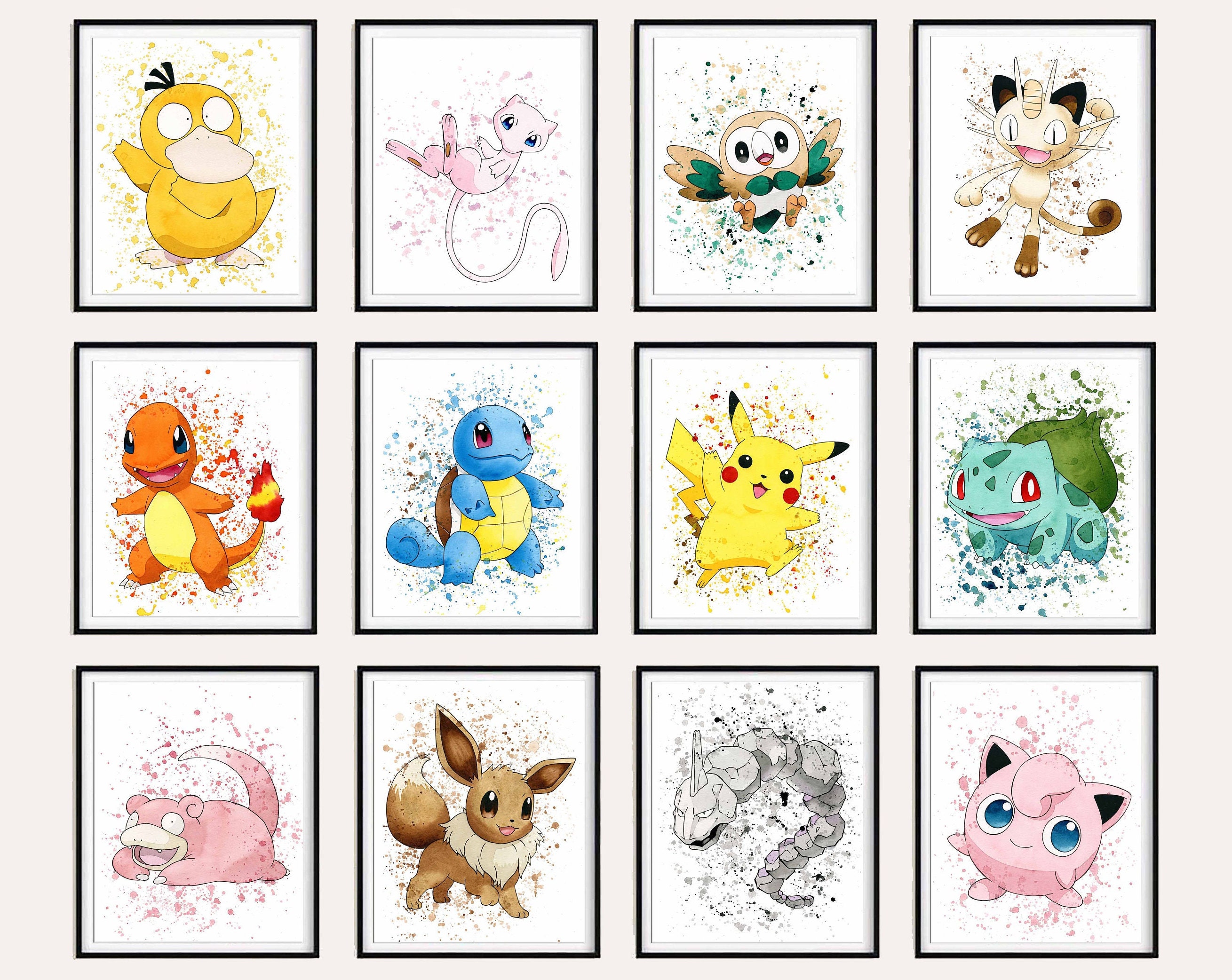 Prints Art & Collectibles pokemon watercolor art poster for kids room ...