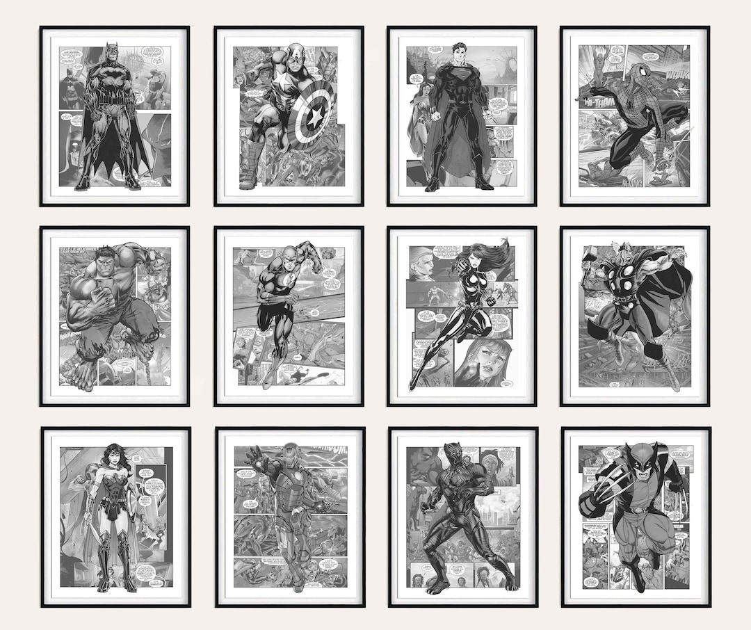 Set 12 Superhero Download Print, Digital Superhero Poster, Printable ...