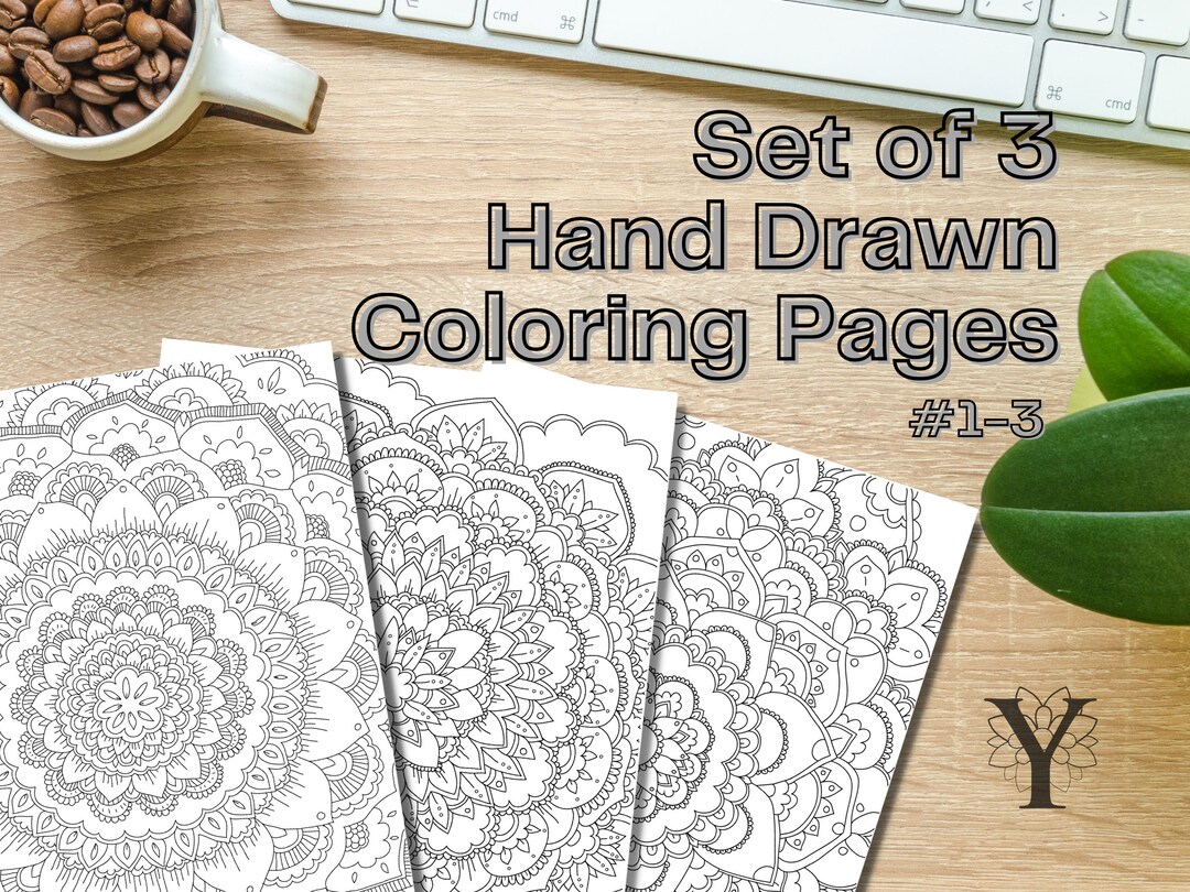Intricate Hand Drawn Coloring Pages | 3 Page Set | Instant Digital ...