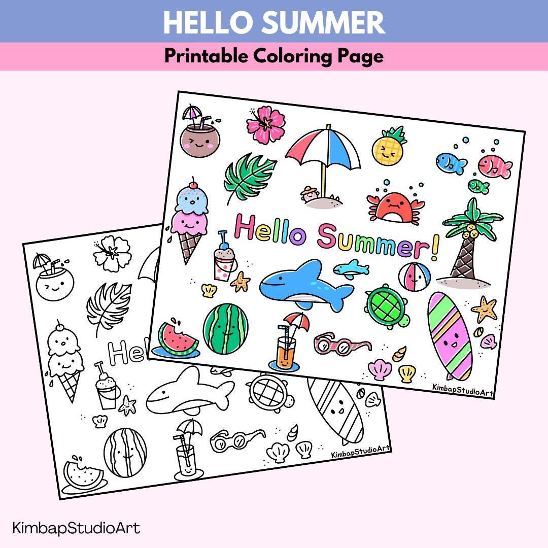 Summer Fun Coloring Page Instant Download Blank Coloring Page Kids ...