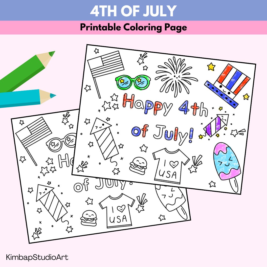 4th of July Printable Coloring Page Instant Download Blank Coloring ...