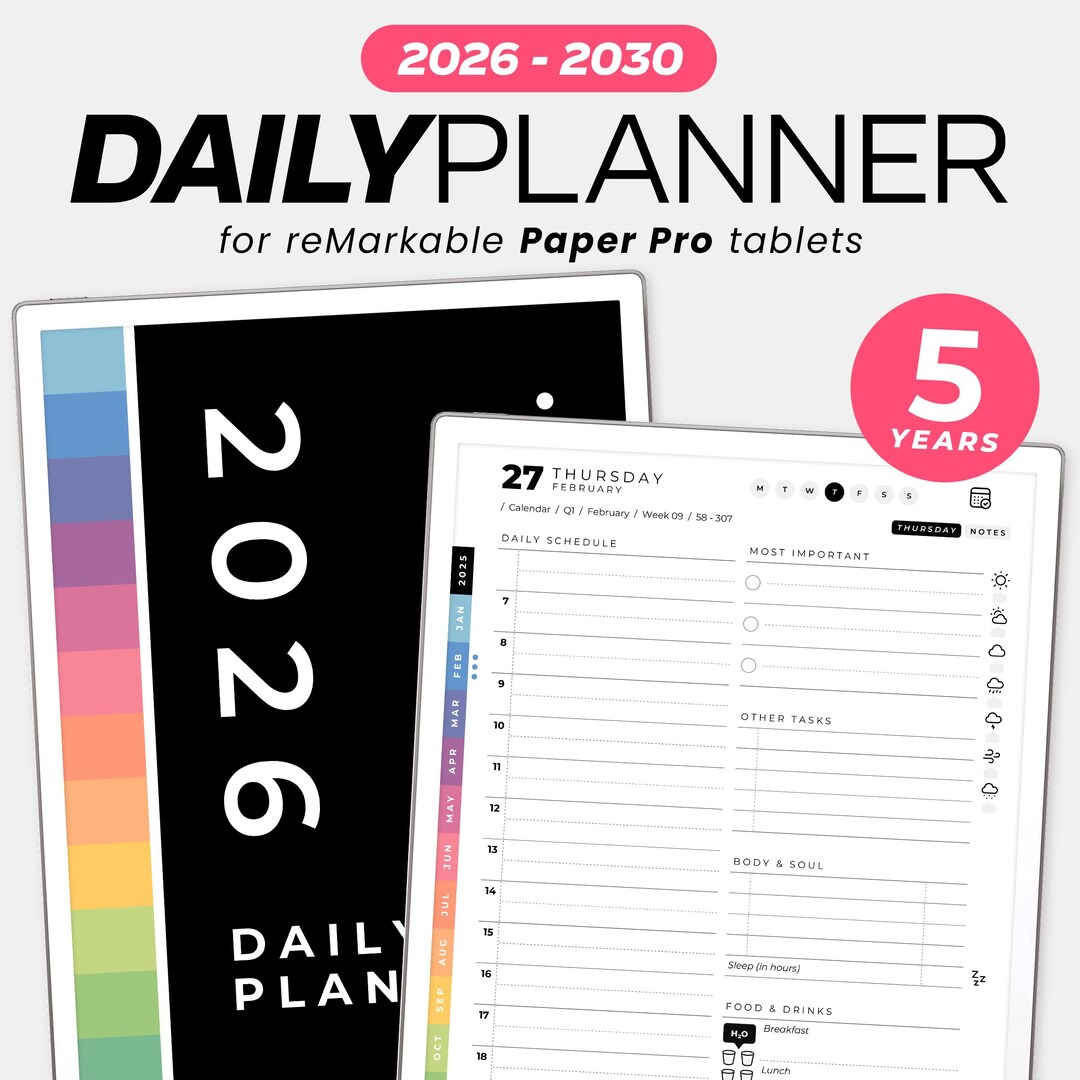 5-year Daily Planner for Remarkable Paper Pro + Free 2026. BESTSELLER ...