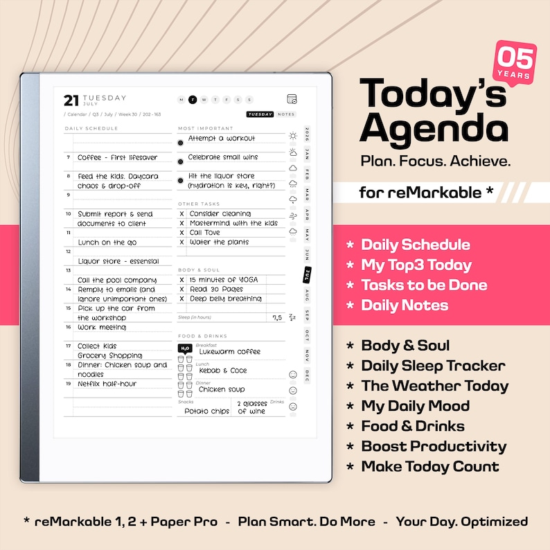 5-year Daily Planner 2027-2031 + Free 2026 for Remarkable 2 (PDF) - Etsy