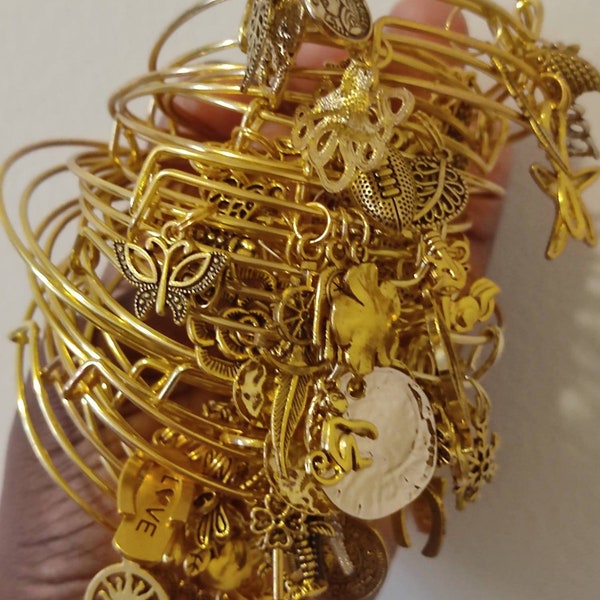 Gold Charm Bangle - Etsy