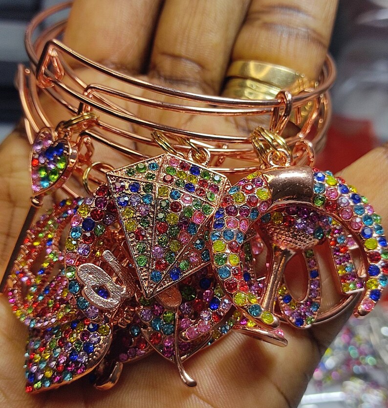 Rose Gold Bling Bangles With Rainbow Bling Charm - Etsy