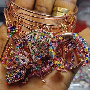 Rose Gold Bling Bangles With Rainbow Bling Charm - Etsy