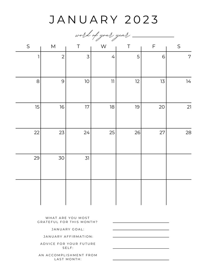 2023 12 Month Printable Calendar - Etsy