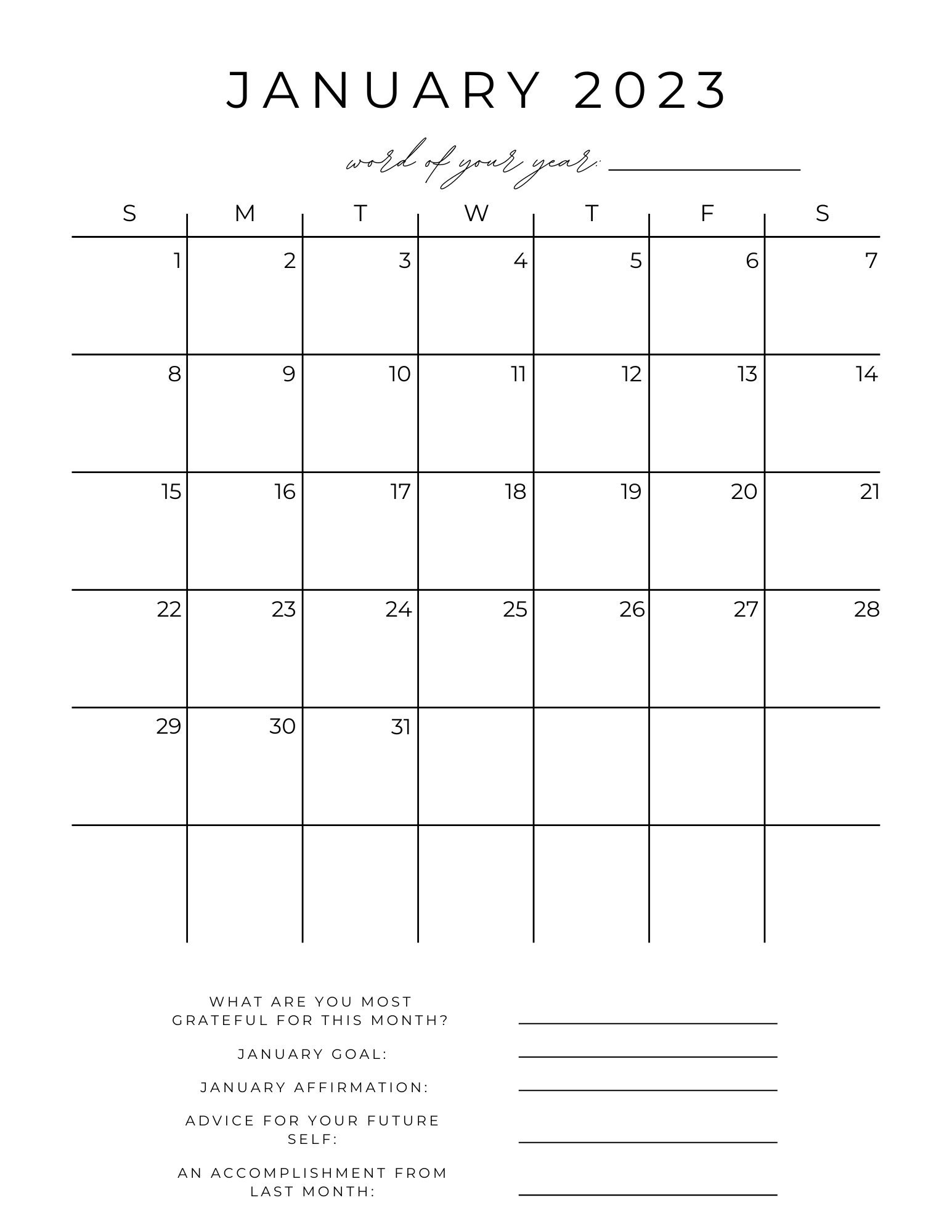 2023 12 Month Printable Calendar - Etsy