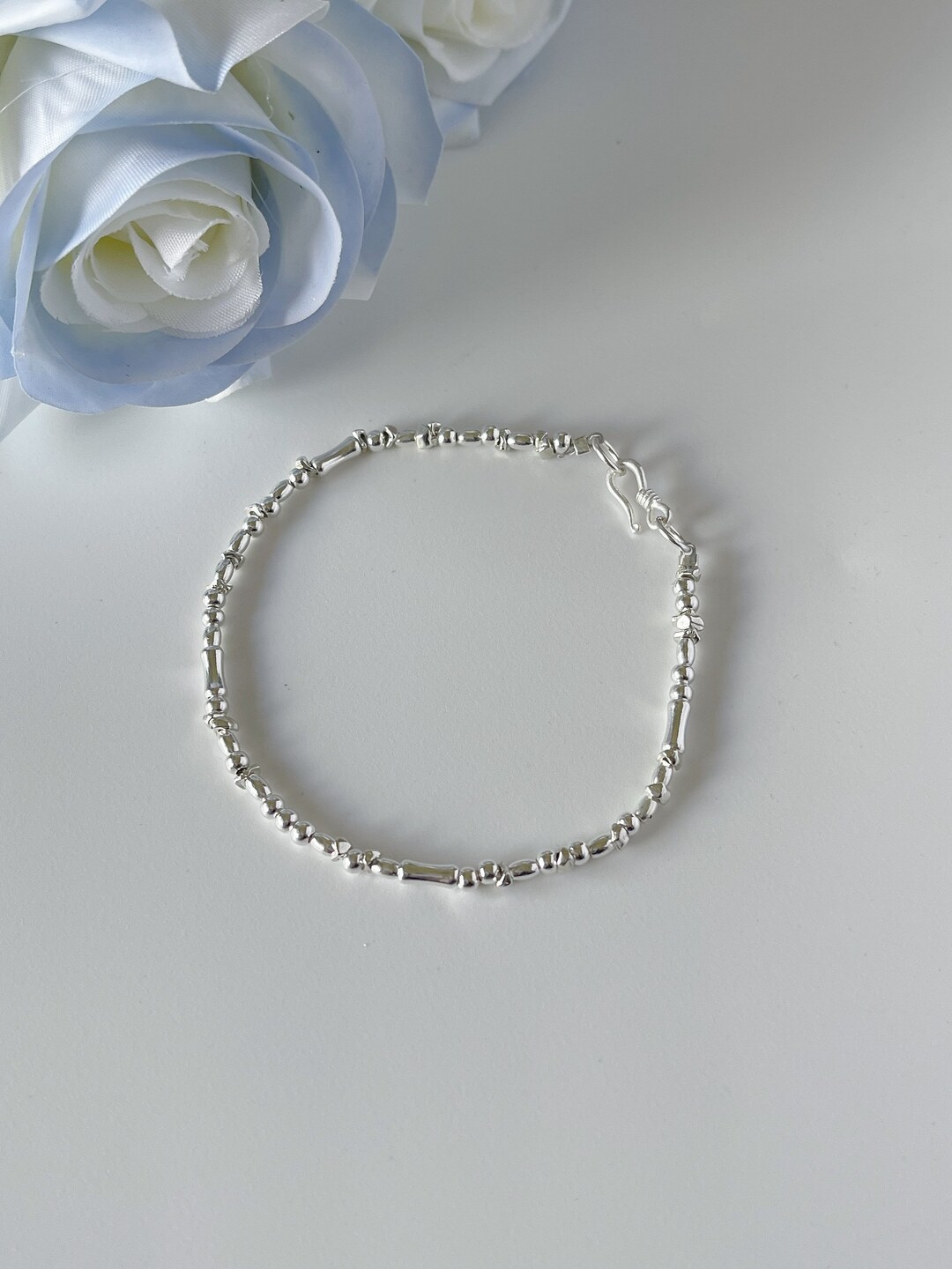 Thin Sterling Silver Bracelet - 2mm Beaded Sterling Silver Bracelet ...