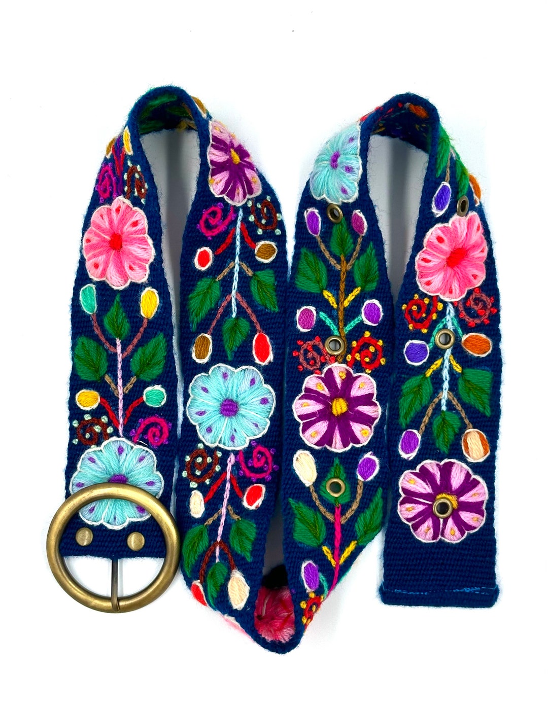 Peruvian Handmade Embroidered Belt With Rustic Gold Buckle | Boho Belt ...