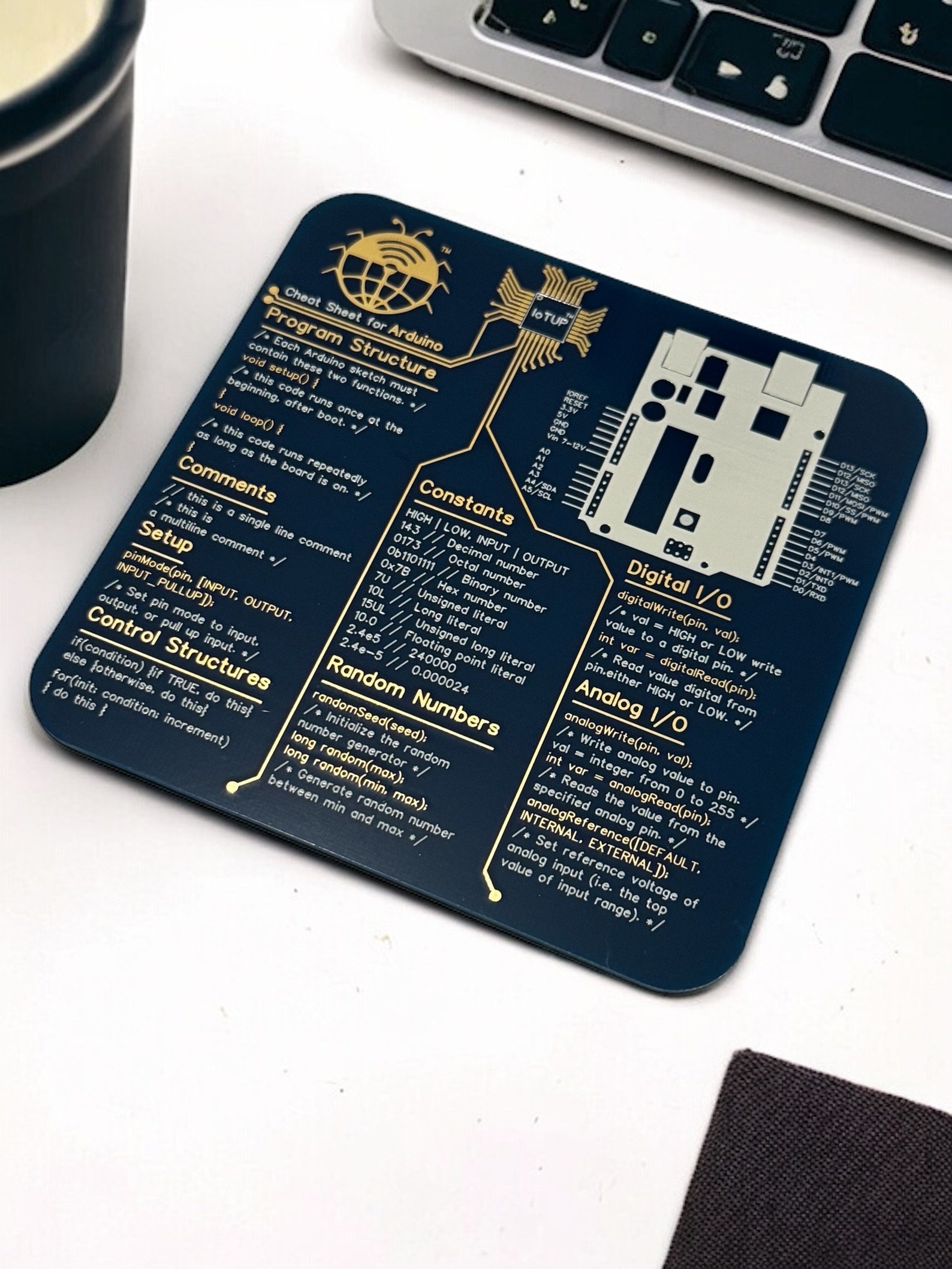 Arduino Diagram Coaster Interactive Desk Accessory for Makers, Gold ...