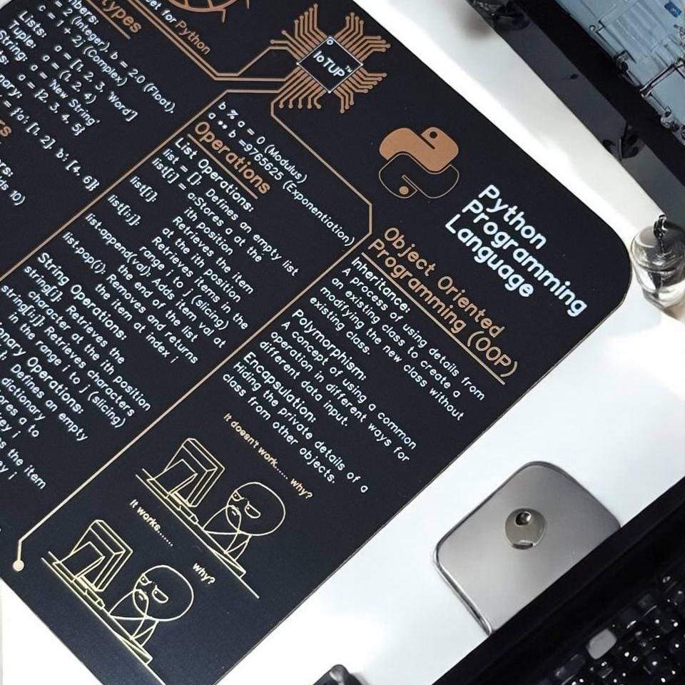 Python Cheat Sheet Pcb Tech Coaster, Programmer Data Science Laminated ...