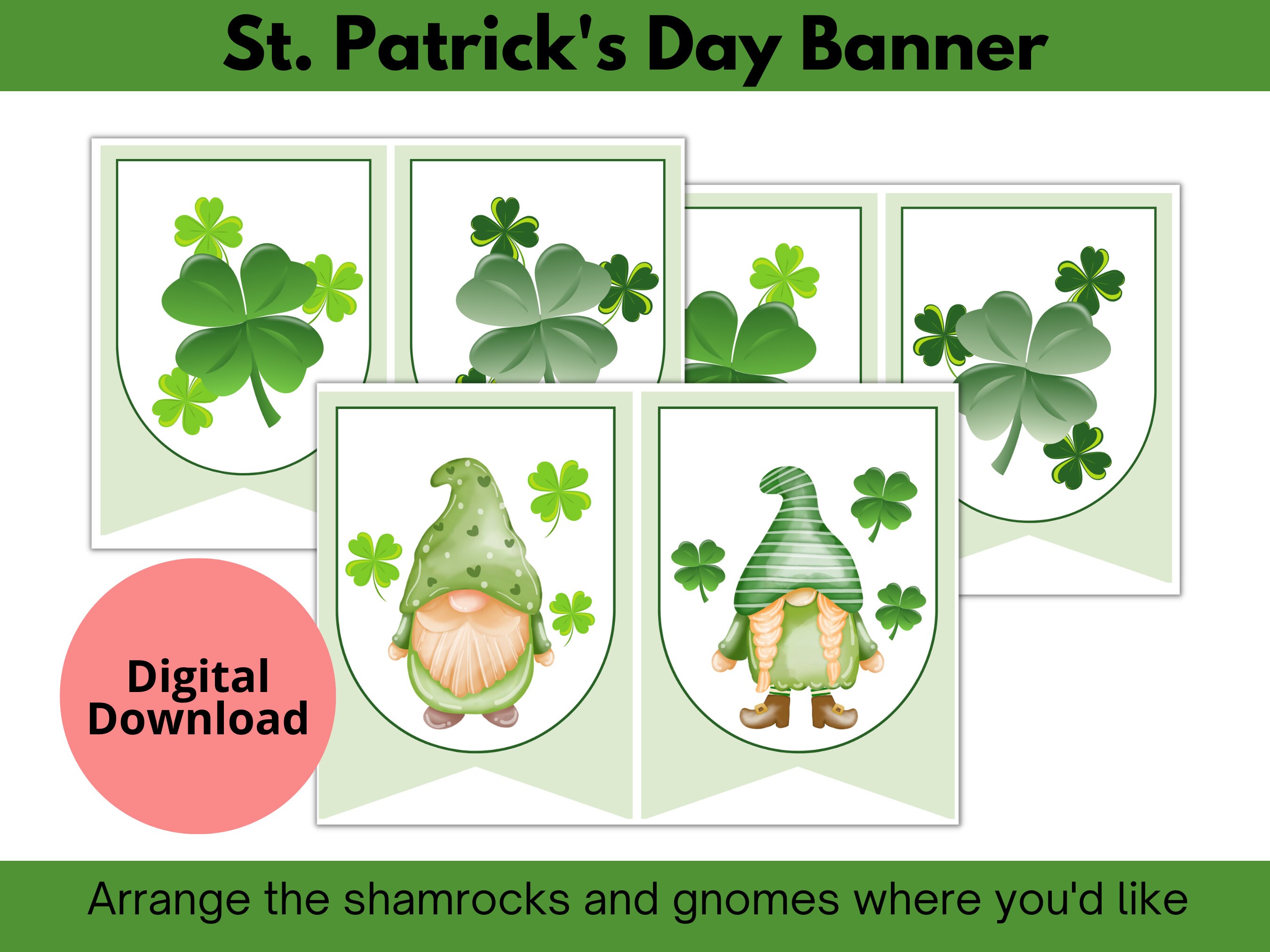 Printable St. Patrick's Day Banner/garland/bunting/flag With Gnomes and ...