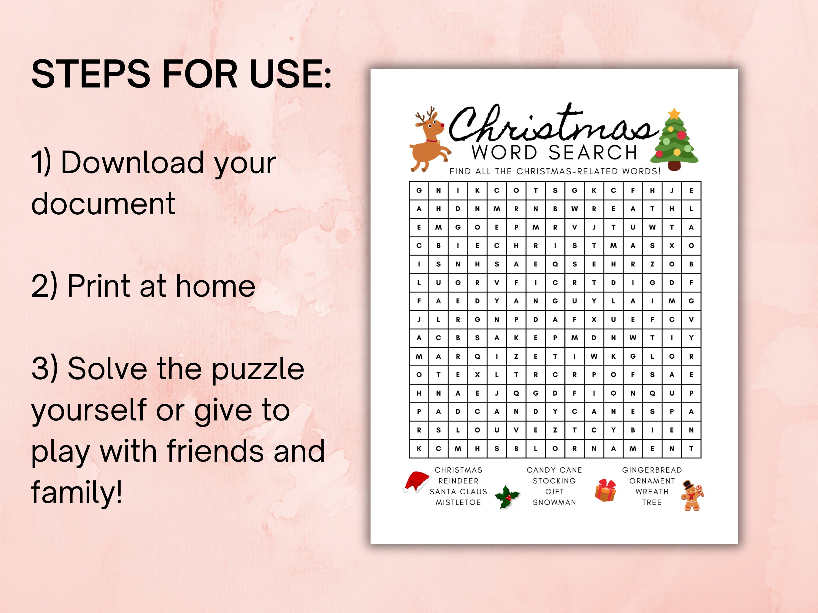 Printable Christmas Word Search Puzzle, Christmas Game, Activity for ...