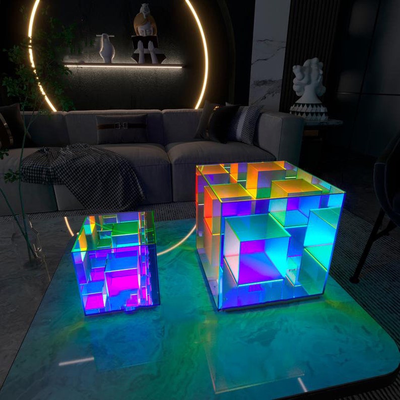 LED Rubik Cube Desk Lamp Tesseract Cube Light Prism 3D | Etsy