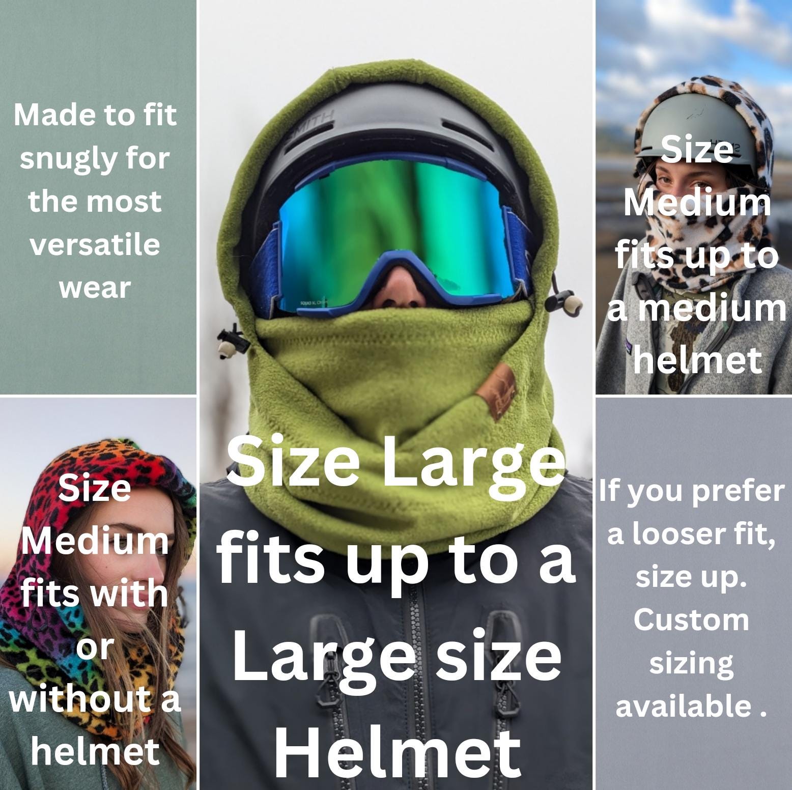 Premium Fleece Helmet Hood, Ski Hood, Snood, Balaclava, Face Mask ...