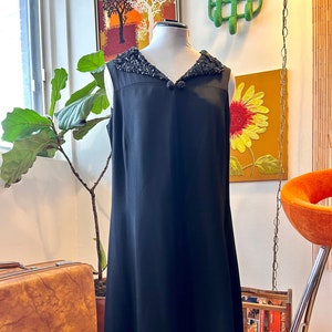 Large True Vintage 60s trévise Black Crepe Trapeze Mod Party Dress With ...