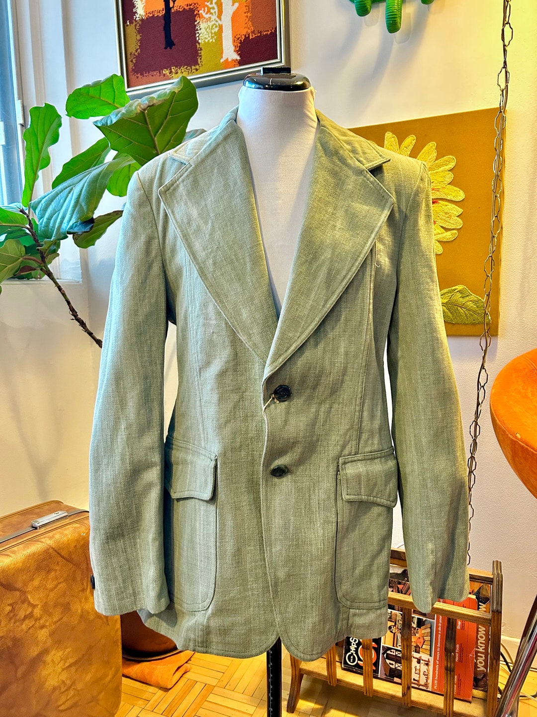 M/L| Early 70s True Vintage Brushed Green Sage Groovy Rocker Cotton ...