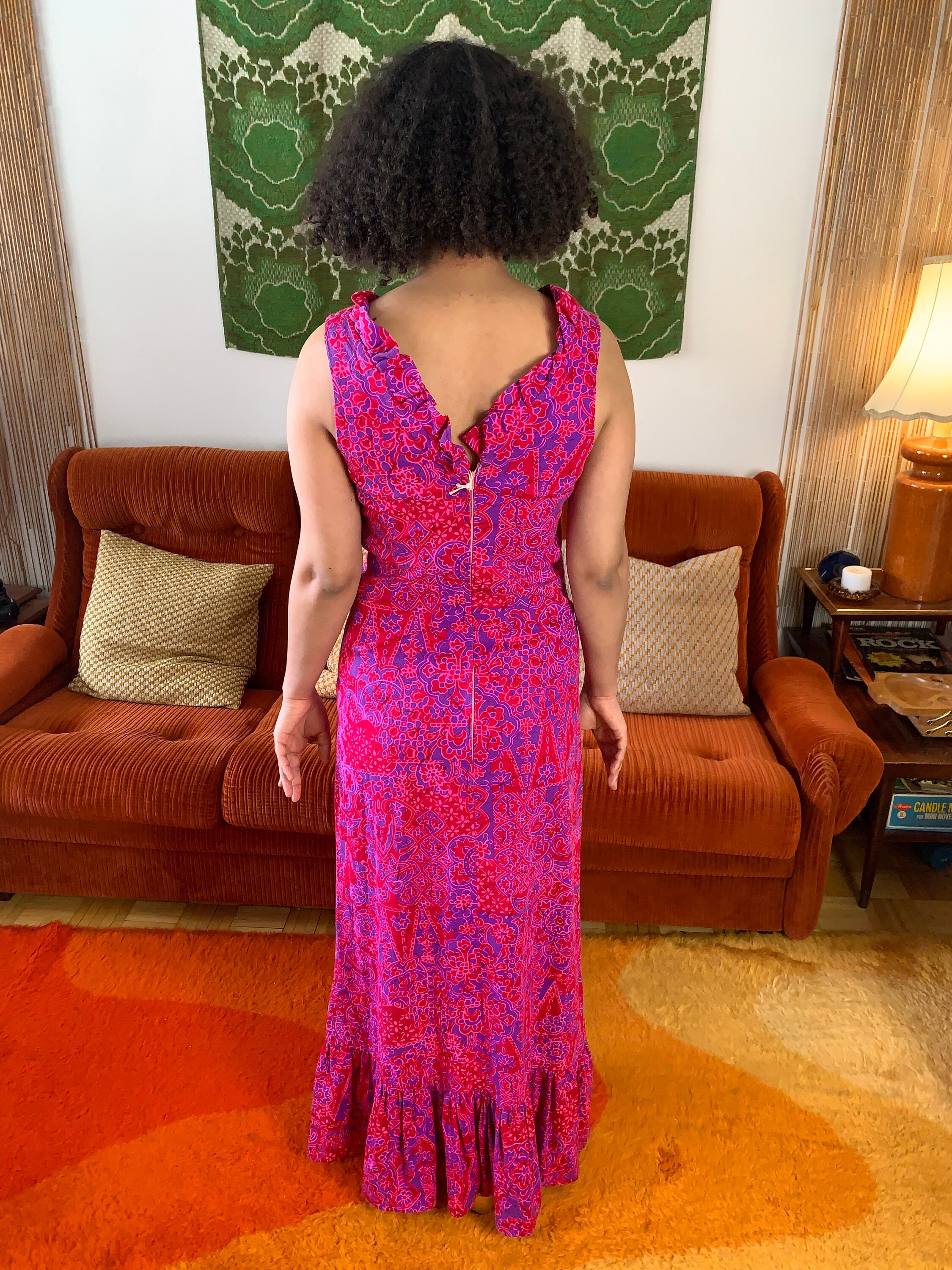 S/M 60s Tropical Barkcloth Psychedelic Mermaid Maxi Dress - Etsy