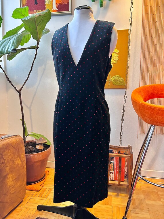 Cotton Jumper Dress🪀S/M| 70s Cotton Velvet Polkadot Jumper Dress