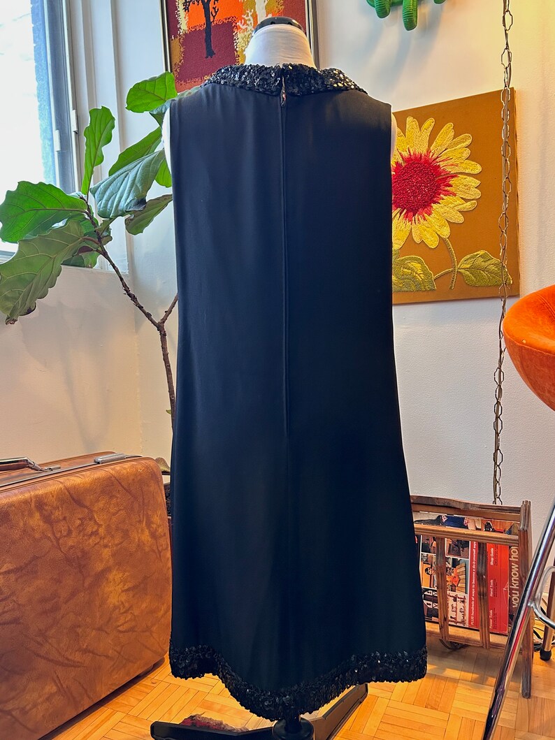 Large True Vintage 60s trévise Black Crepe Trapeze Mod Party Dress With ...