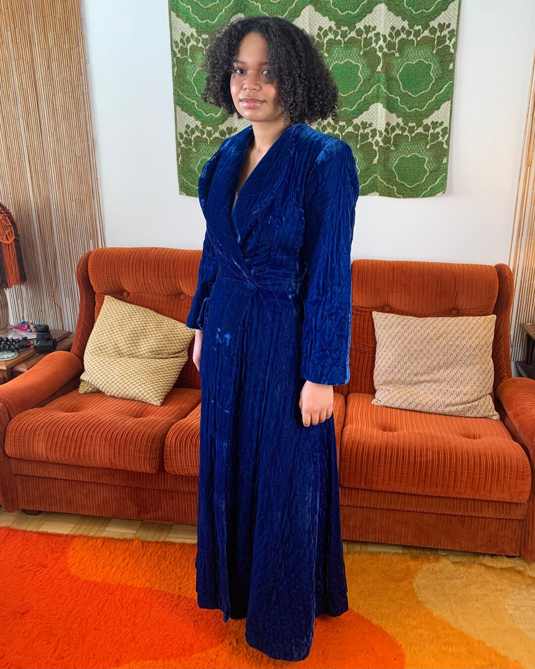 XS-S 1940s Cobalt Blue True Vintage Silk Velvet, Satin Lined Dressing ...
