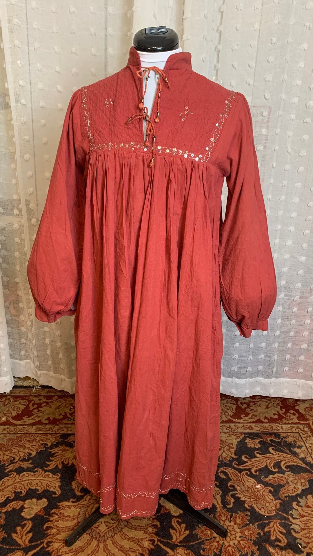 Small| Vintage 70s/80s Pink Sequined Indian Cotton Dress With Lantern ...