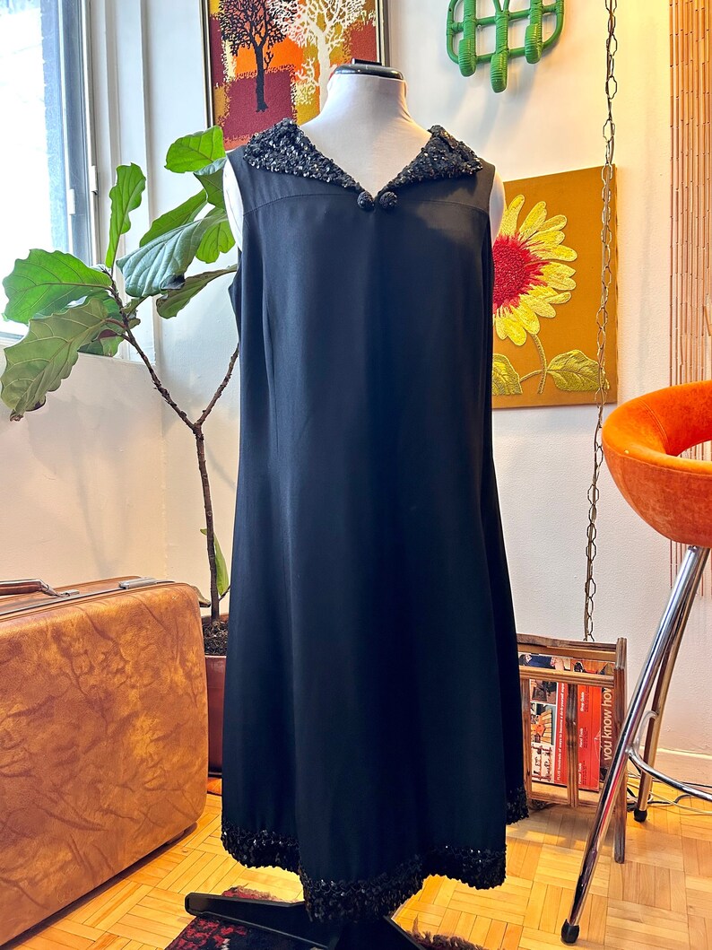 Large True Vintage 60s trévise Black Crepe Trapeze Mod Party Dress With ...