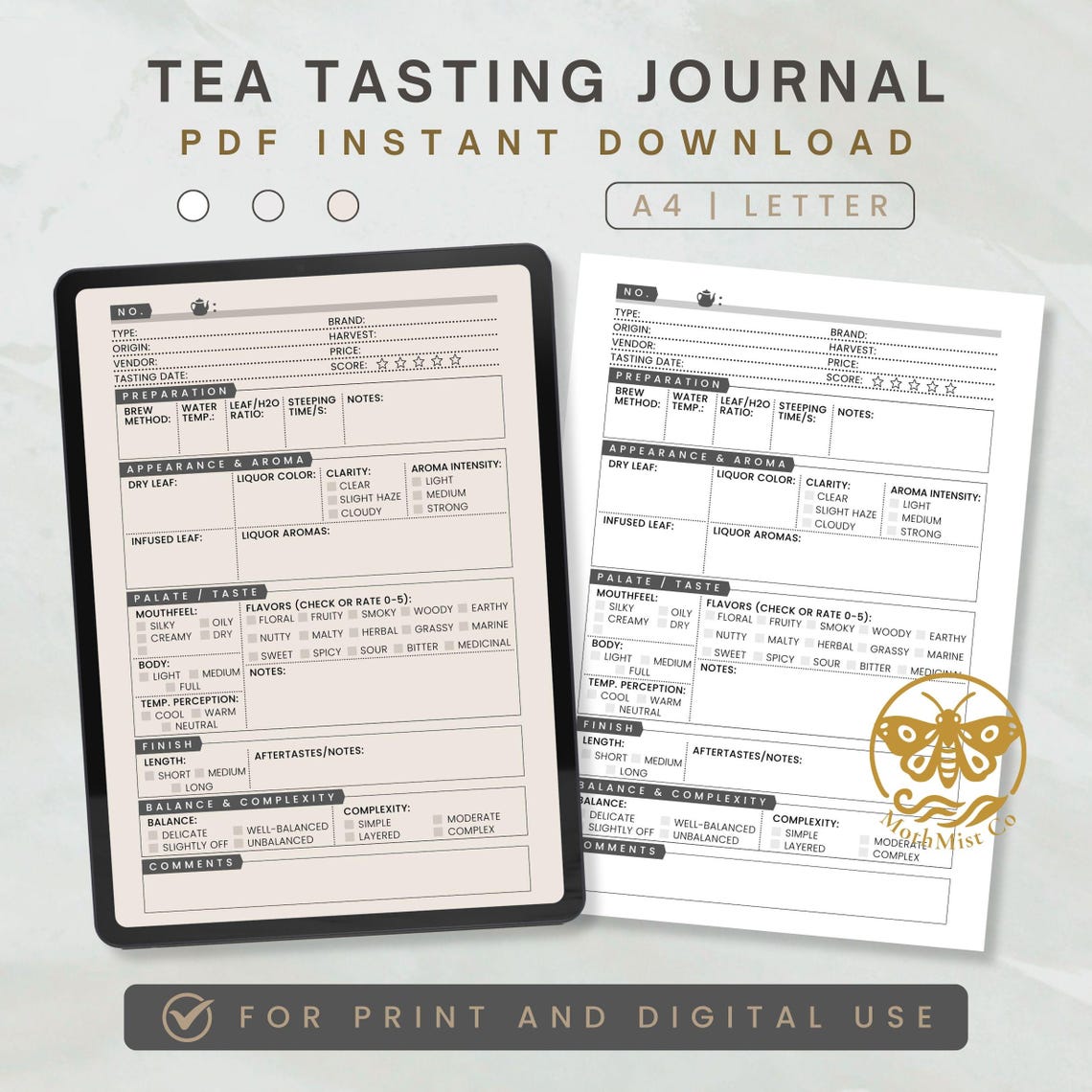 Tea Tasting Journal Printable PDF Download | Tea Review Digital Logbook ...
